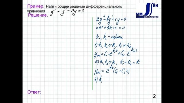 3_35_Однородные линейные дифференциальные уравнения II порядка с постоянными коэффициентами.Часть 1