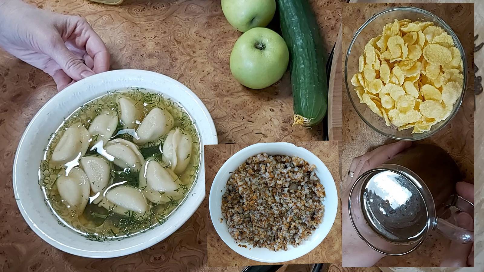 Мой пост, день 17~й. Вареники с картошкой и грибами. Перекусы: хлопья, фрукты. Доедалки)))