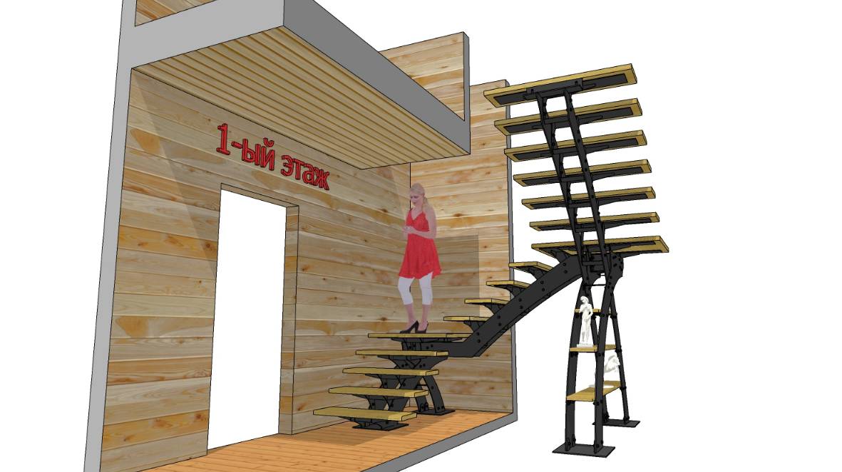 Лестница с площадками на монокосоуре 180º. Куршская коса.