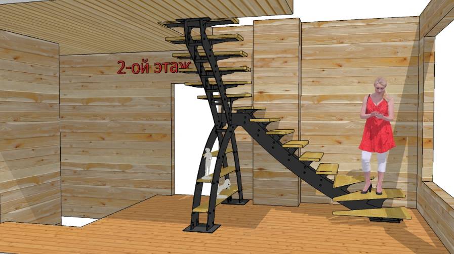 Лестница забежная 180º на монокосоуре. Куршская коса.