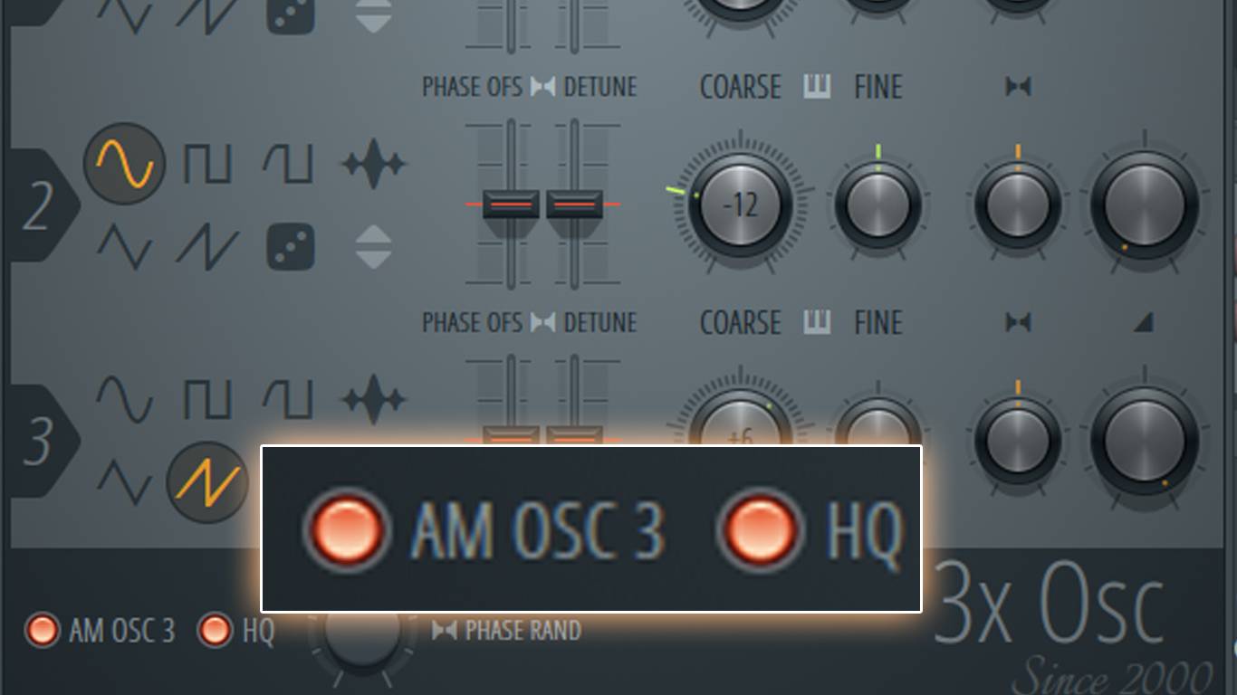 Звук на основе AM модуляции в 3х Osc