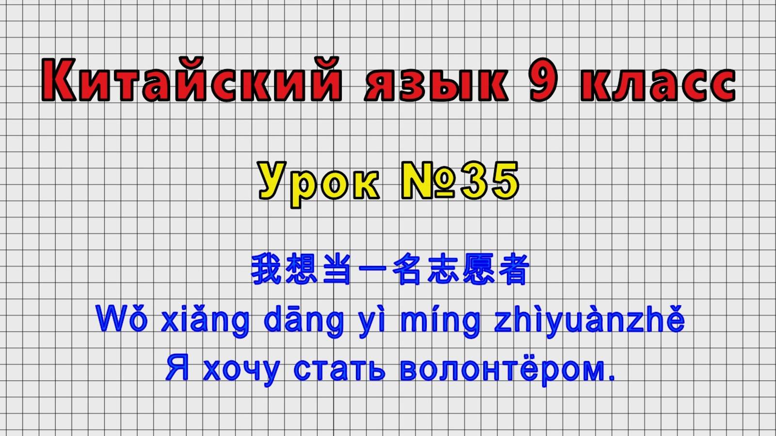 Китайский язык 9 класс (Урок№35- 我想当一名志愿者 Wǒ xiǎng dāng yì míng zhìyuànzhě Я хочу стать волонтёром.)
