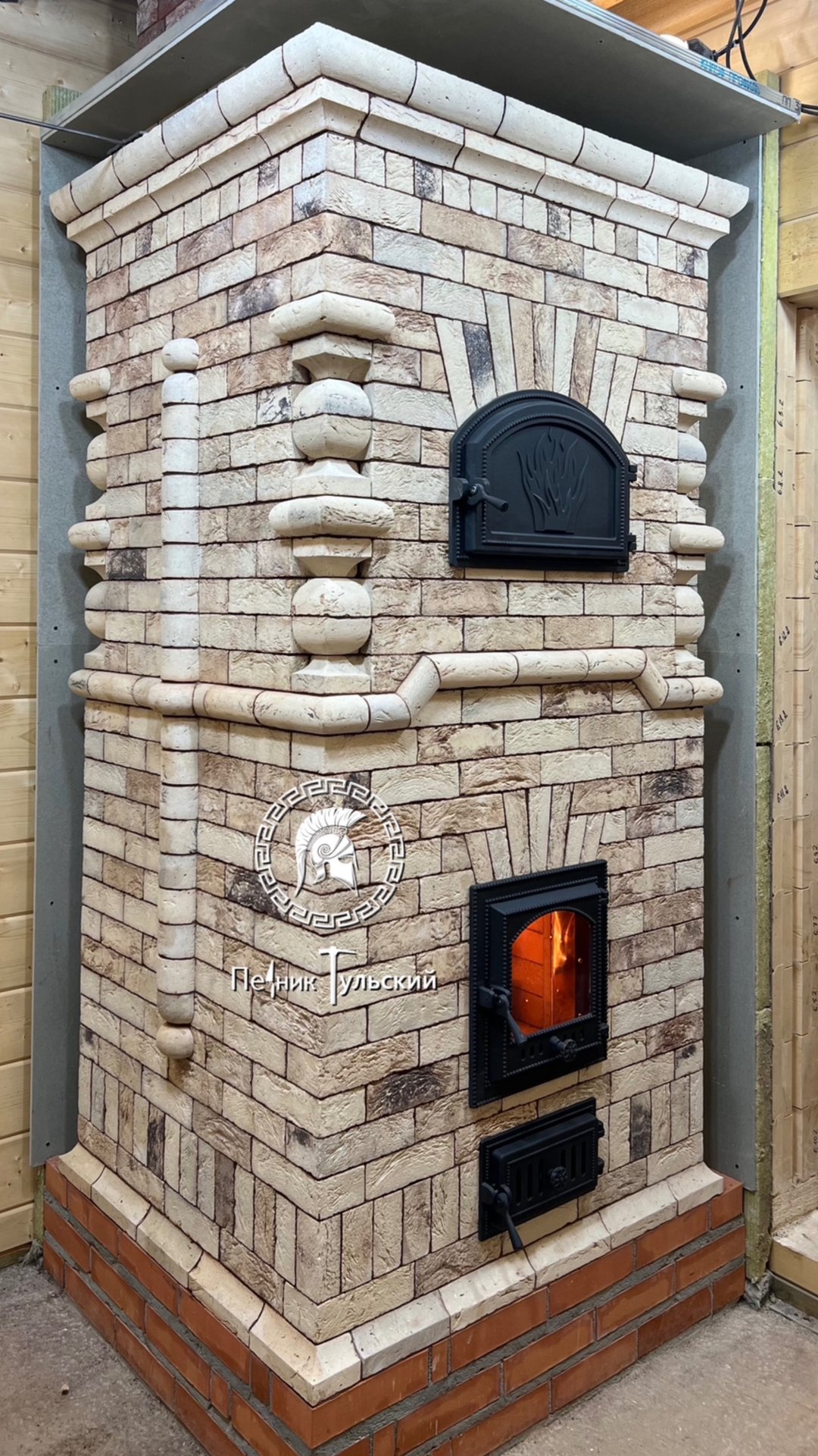 Банная печь по серому из кирпича в Нео-Тульском стиле