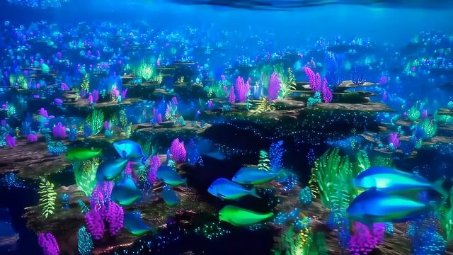 Neon Abyss: The Submerged Bioluminescent Forest
