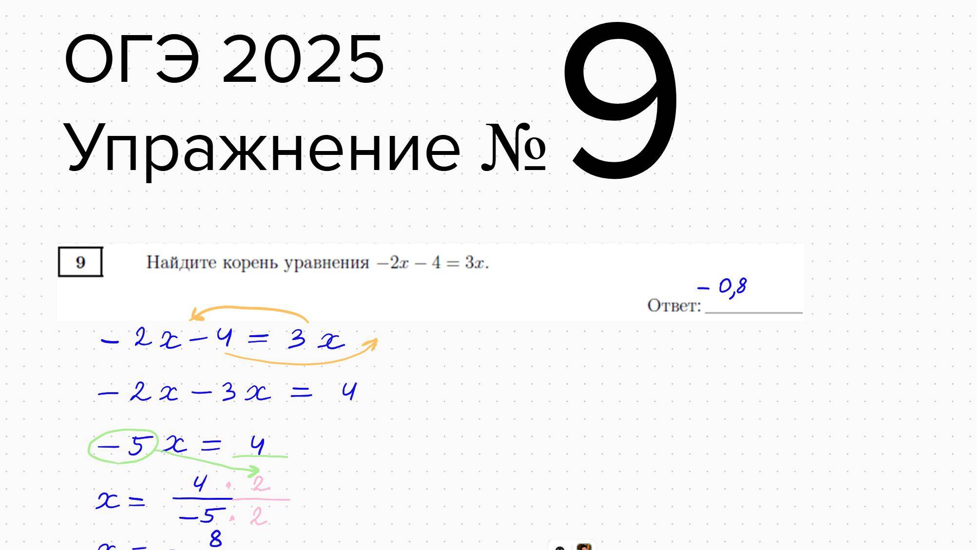 ОГЭ Математика 2025 Упражнение 9 (Найдите корень уравнения...)