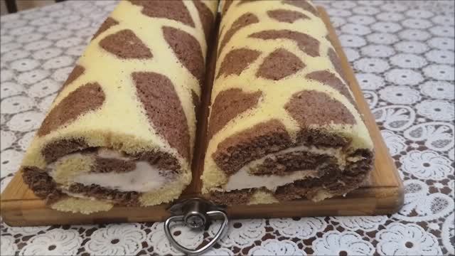 ВКУСНЫЙ Бисквитный рулет ЖИРАФ с МАСЛЯНЫМ кремом и КРЕМ ЧИЗОМ со сгущенкой