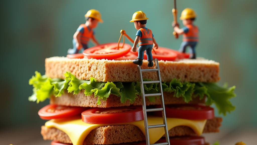 Трендовое видео с маленькими человечками . Строители и гигантский бутерброд