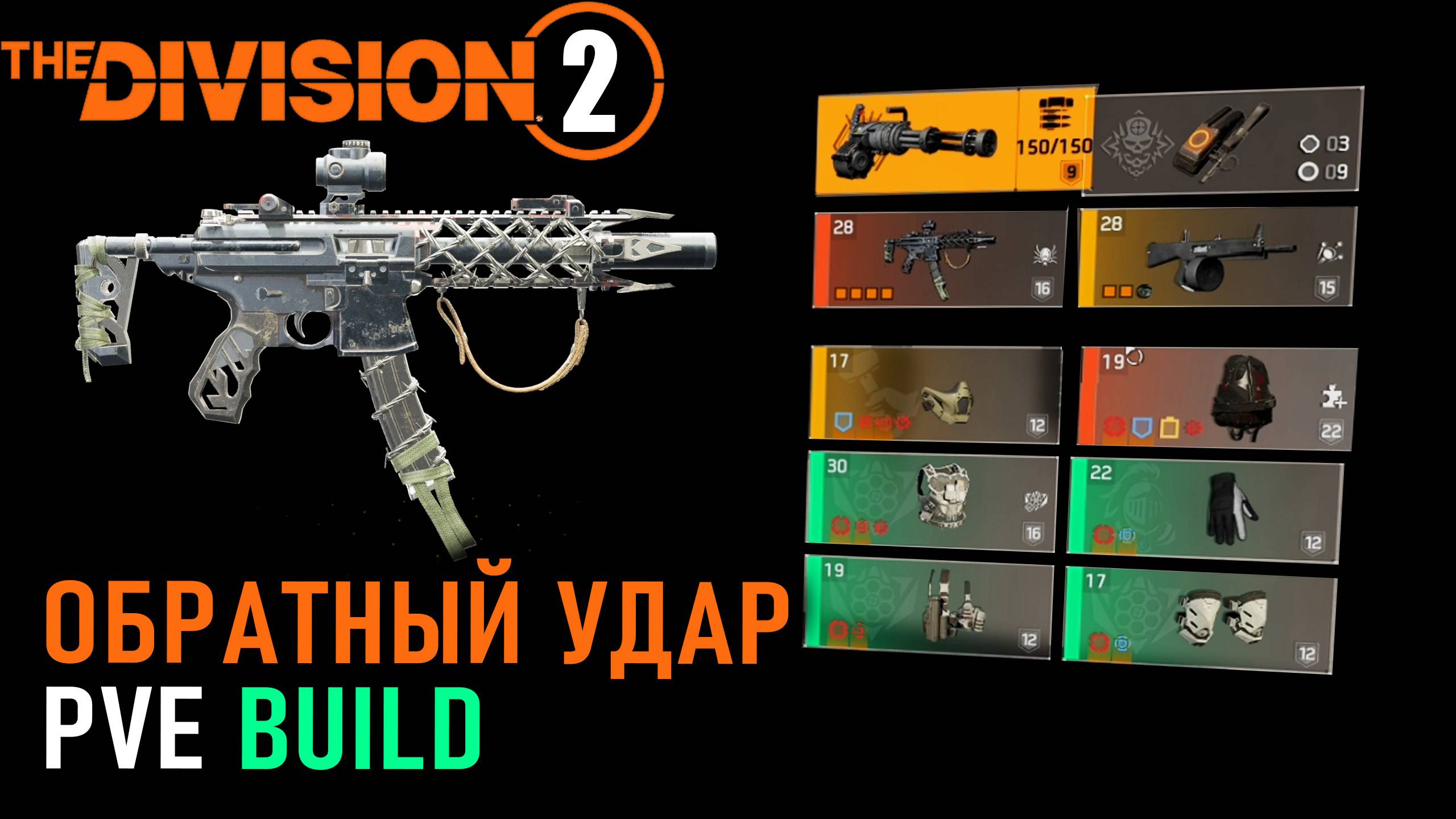 Обратный удар ⚡ ПВЕ билды под экзотический пистолет-пулемет ПП  ⚡ Division 2 ⚡ 500% урона от крита