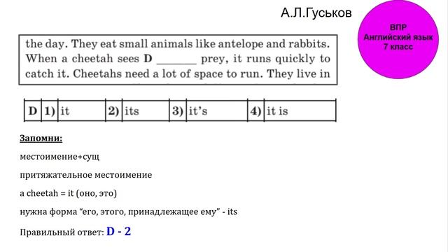 ВПР Английский язык 7 класс The Cheetah Задание 3 Грамматика Часть 5 ПРОПУСК  (D)