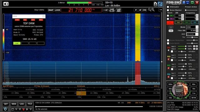 02.03.2025 15:15UTC, [13m, drm], TDF, Франция, 21710кГц