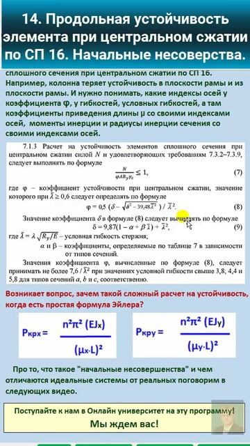 14. Продольная устойчивость элемента при центральном сжатии по СП 16.