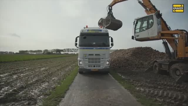 Перевозка сахарной свеклы в полуприцепе с подвижным полом Kraker K-Force