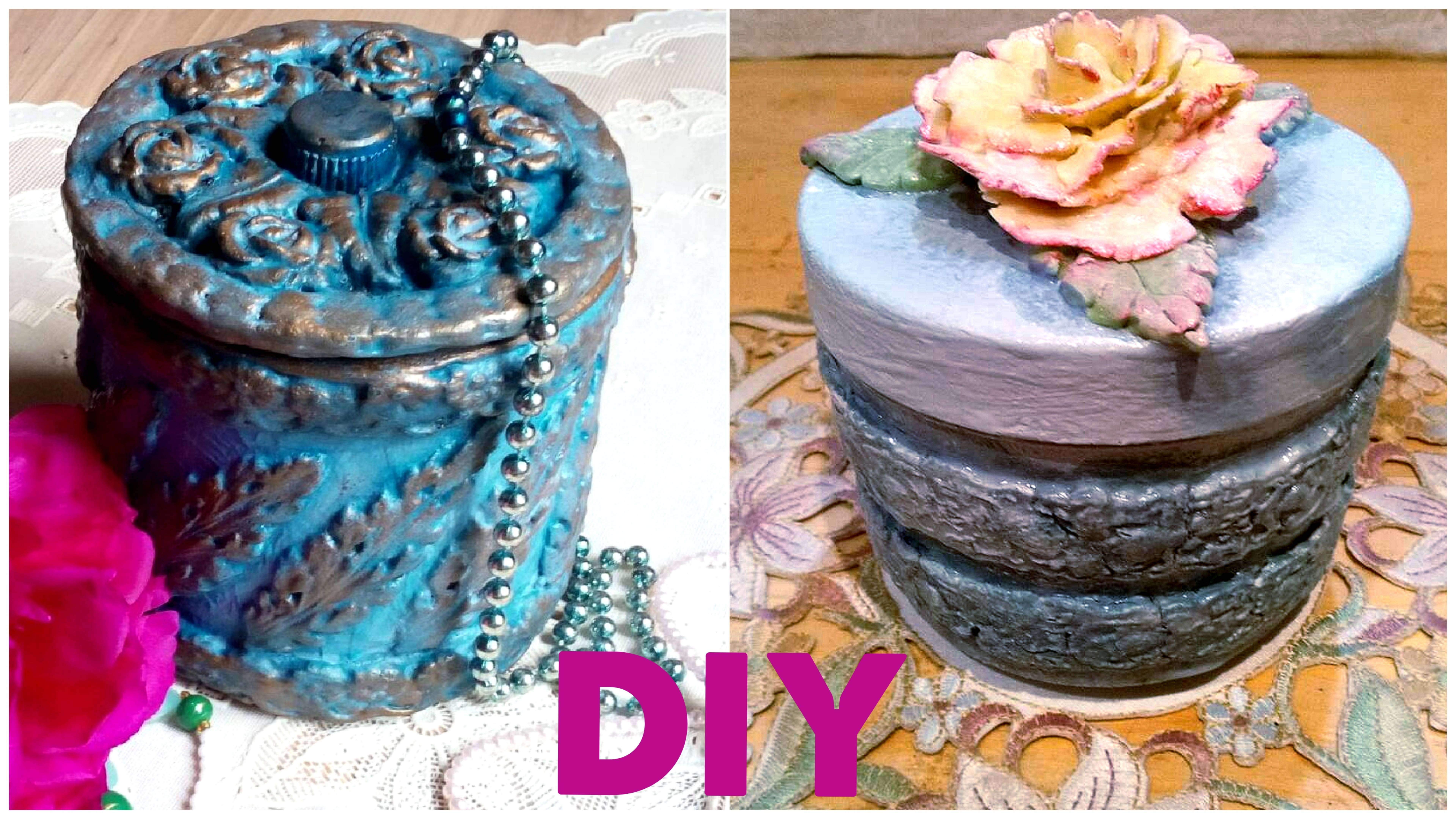 2 Шкатулки из баночки от крема и картонной трубы. Поделки своими руками.