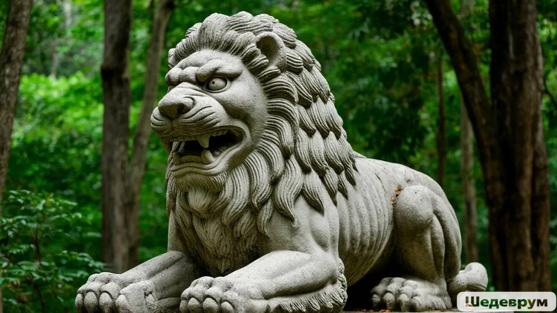 Великолепные скульптуры львов в имении Сназиных-Тормасовых на лестнице к замку Фон Гаслера.