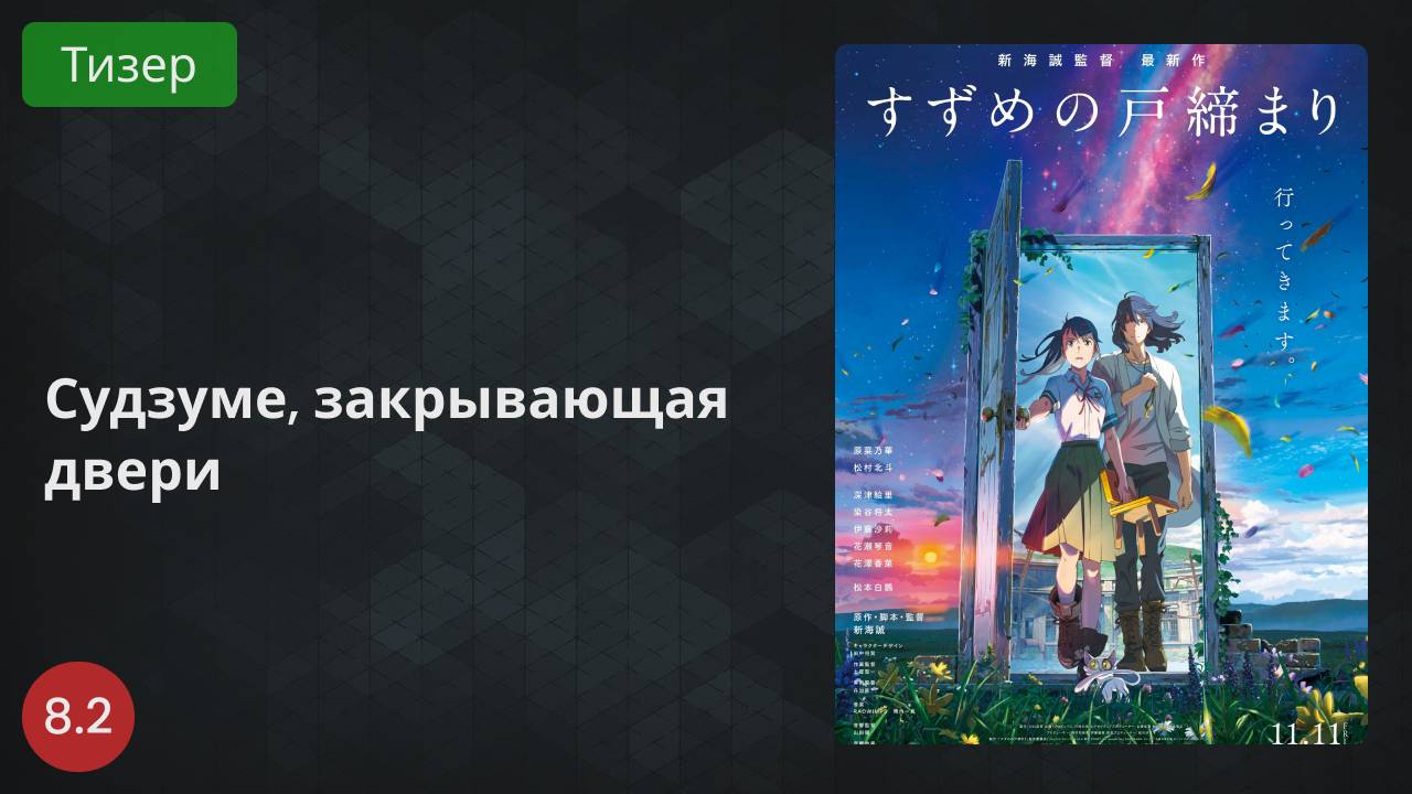 Судзумэ, закрывающая двери 2022 - Тизер