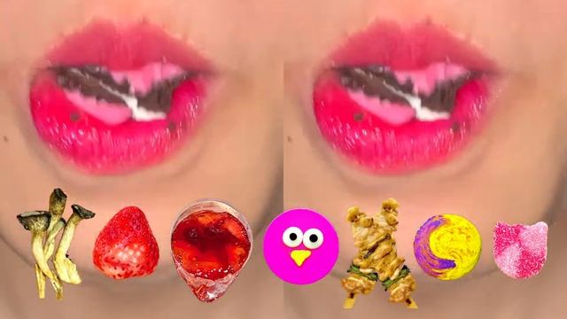 ASMR EMOJI ЗВУК ПОЕДАНИЯ ЕДЫ MUKBANG клубничное желе🍮 печенье oreo🍪 курица🍗 сухофрукты🍓шоколад🍫