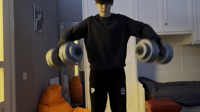 С инвентарём, подготовка. Махи с гантелями