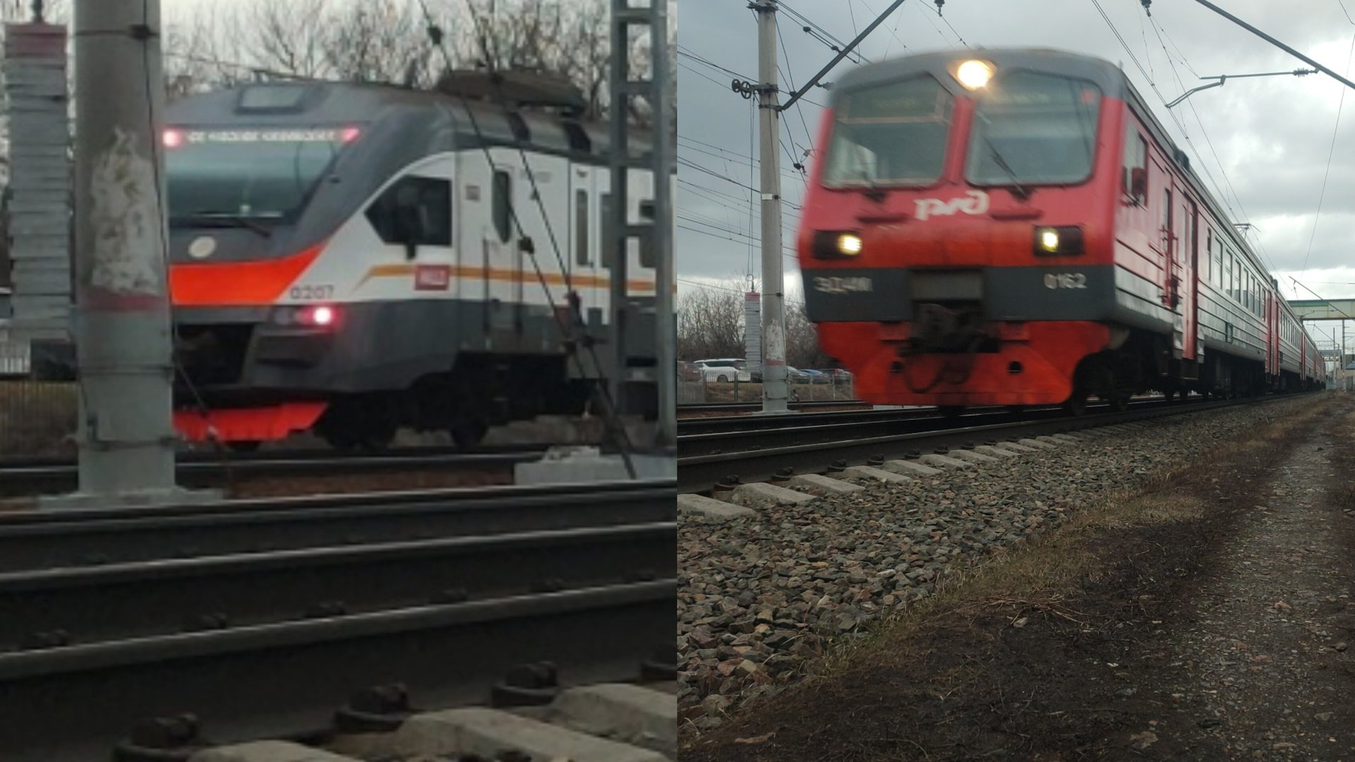 Электропоезда ЭП2Д-0207 и ЭД4М-0162 на станции Косино | Мартовский пасмурный день | 14.03.2025 г.