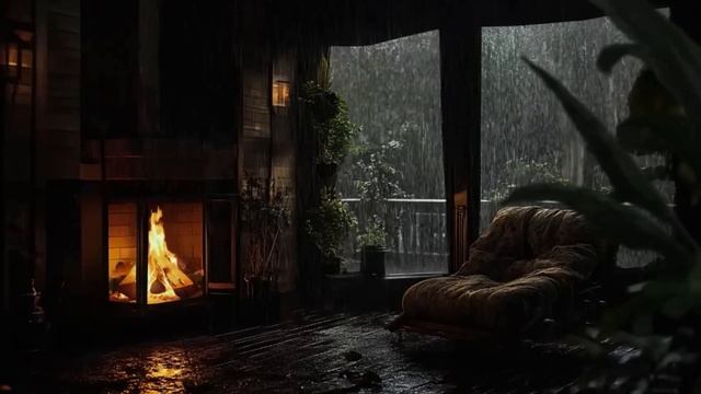 Темная комната: Звуки дождя и камина для сна, отдыха и учебы 🌧🔥