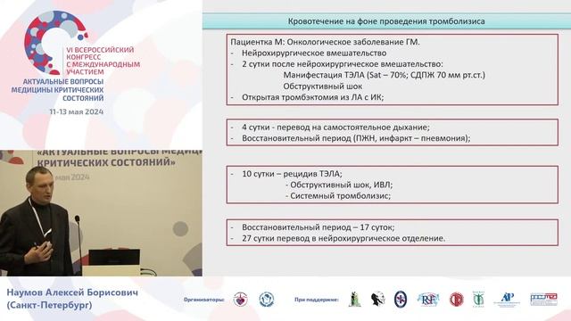 Тромболизис при  ТЭЛА у пациент с риском  кровотечений Наумов А.Б. СПб 2024