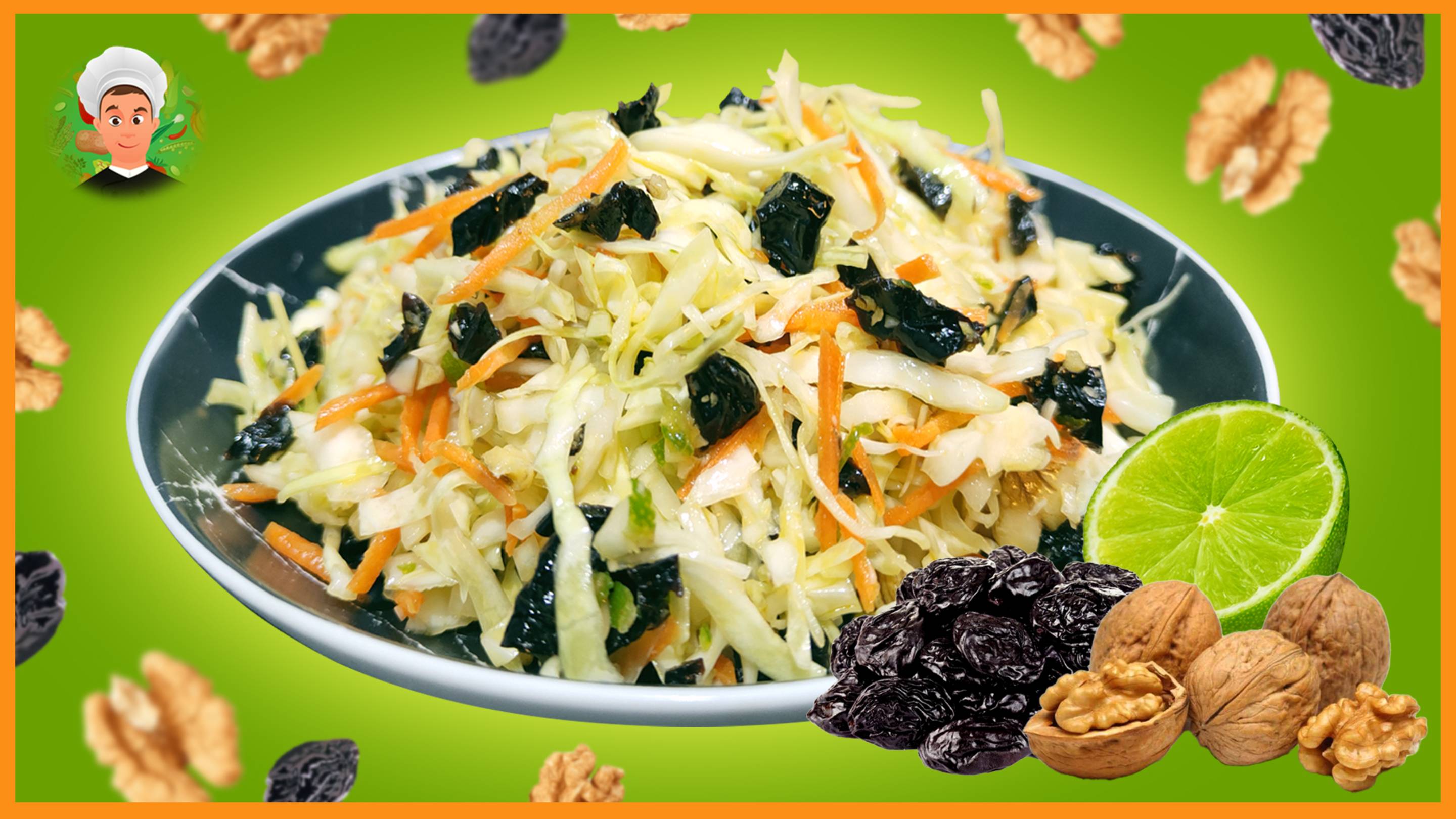 ПП салат из молодой капусты с черносливом и орехами. Постное меню