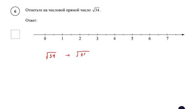 ВПР. Математика. 8 класс. Демовариант. Задание 6. Отметьте на числовой прямой число №34 .