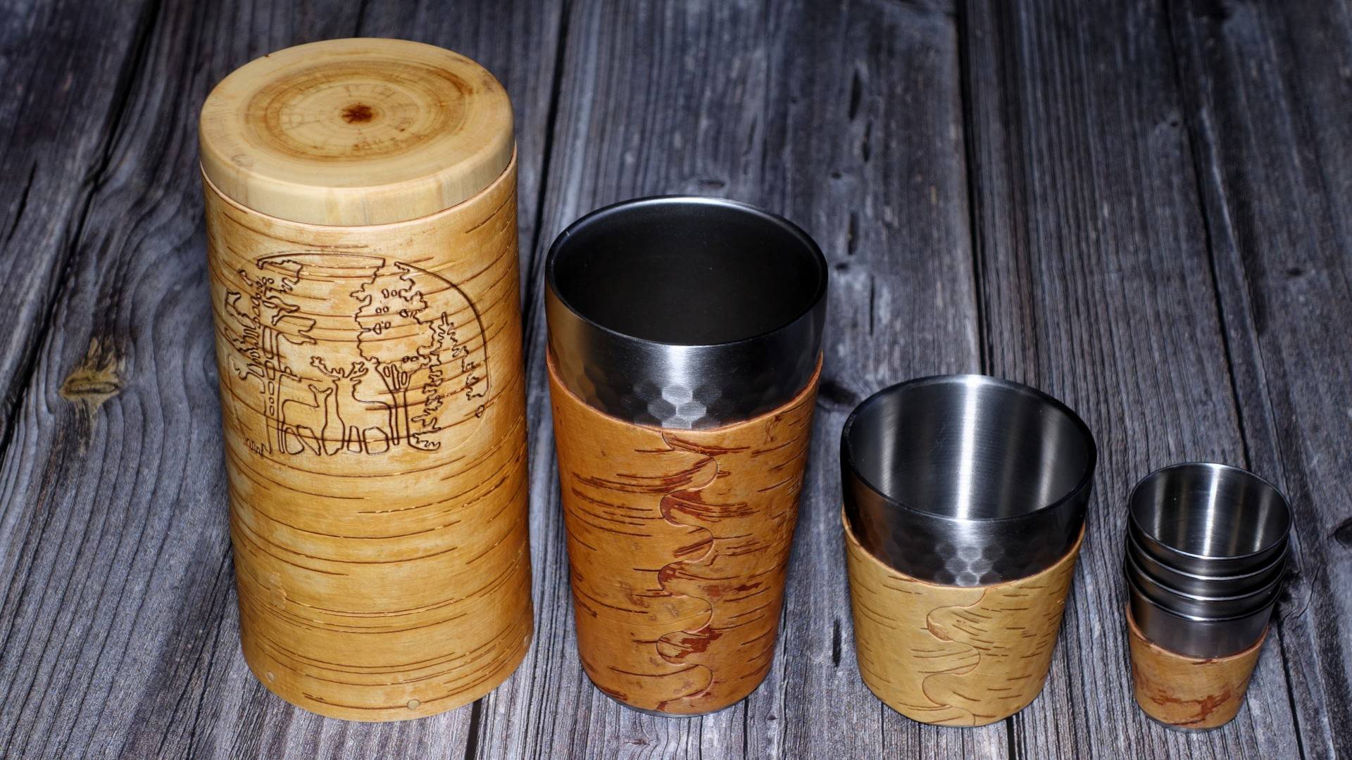 Подарочный набор, стаканы и стопки в тубусе. Набор для пикника.