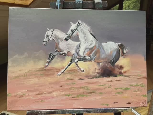 Лошади . Картина масло. Холст на подрамнике. Размеры: 70 смx 50 см.