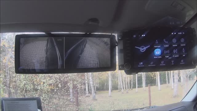 УАЗ Патриот. Магнитола штатная вверх, в место зеркала заднего вида.