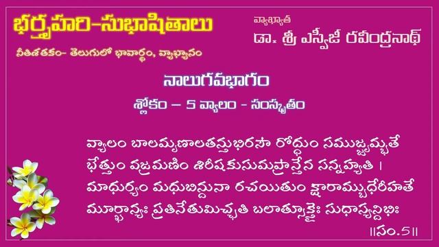 Bhartruhari- Subhashitalu-04- Dr. Shri. SVG Ravindranath - Telugu Explanation- Neeti Shataka shlokas