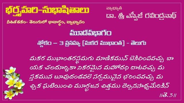 Bhartruhari- Subhashitalu-03- Dr. Shri. SVG Ravindranath - Telugu Explanation- Neeti Shataka shlokas