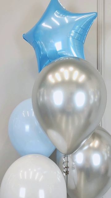 Гелиевые шары со звездой в голубом и серебряном цвете