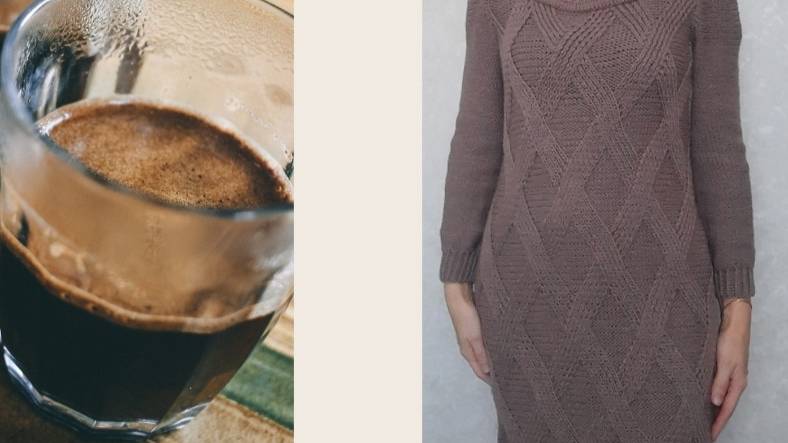 Тёплое платье цвета кофе._Вязание спицами._МК