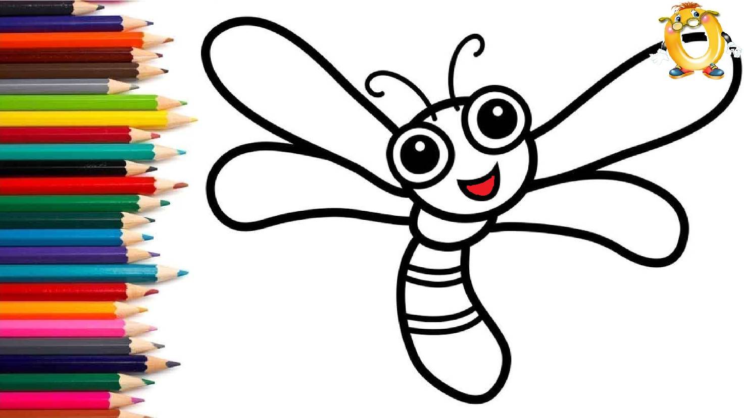Мультик - раскраска для детей СТРЕКОЗА. Учимся как рисовать НАСЕКОМЫХ вместе с детьми // ОБУЧАШКА ТВ