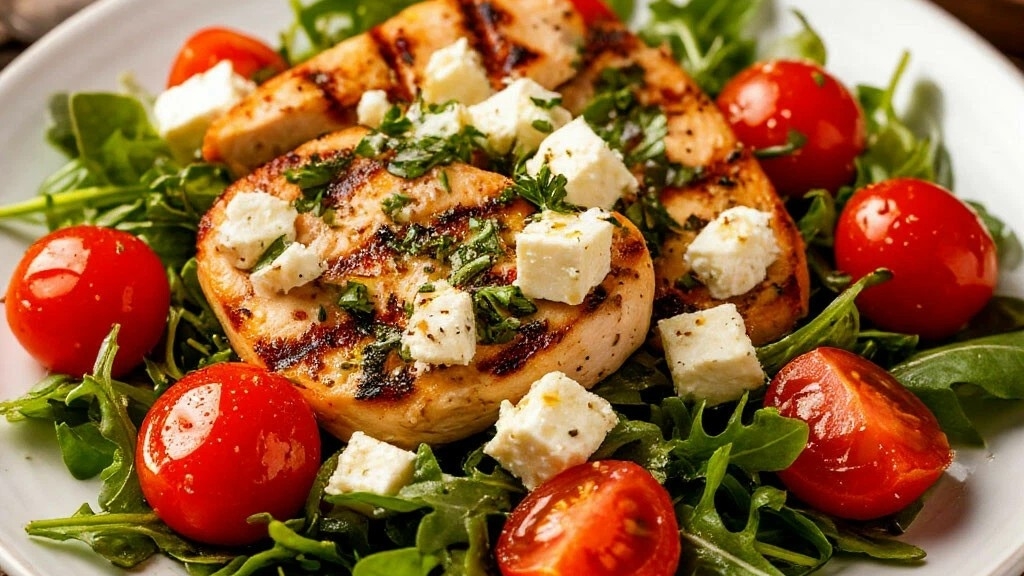 Тёплый салат с курицей гриль.