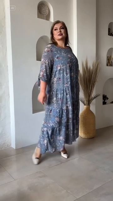 Платье длинное шифон ярусы "яркие цветы"