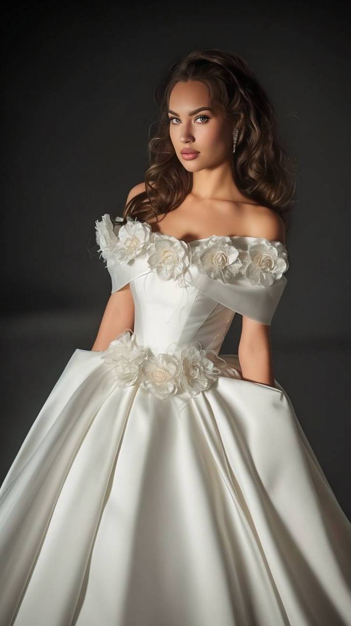 Атласное свадебное платье с цветами Роззи #свадебноеплатье #свадебныйсалон #домневесты