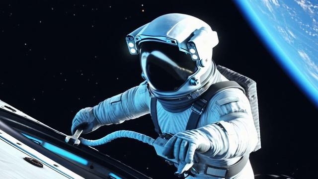 Космонавт в открытом космосе // Футаж