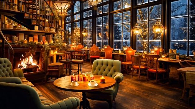Джаз на фортепиано и потрескивание камина для спокойного сна ✨ Уютное кафе