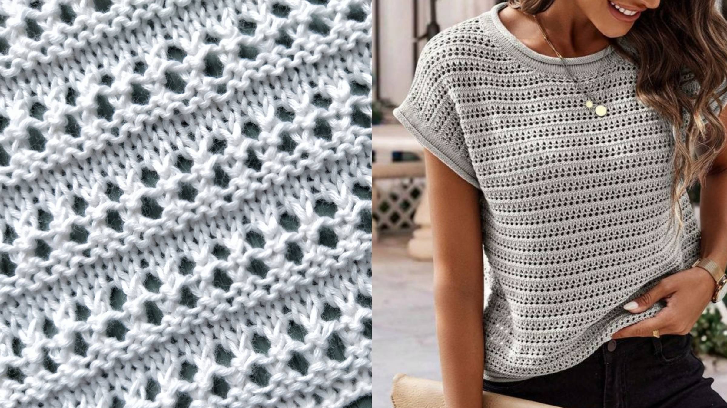 Лаконичный горизонтальный ажур для вязания топа, джемпера,  палантина