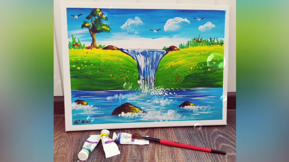 Как нарисовать Водопад акрилом