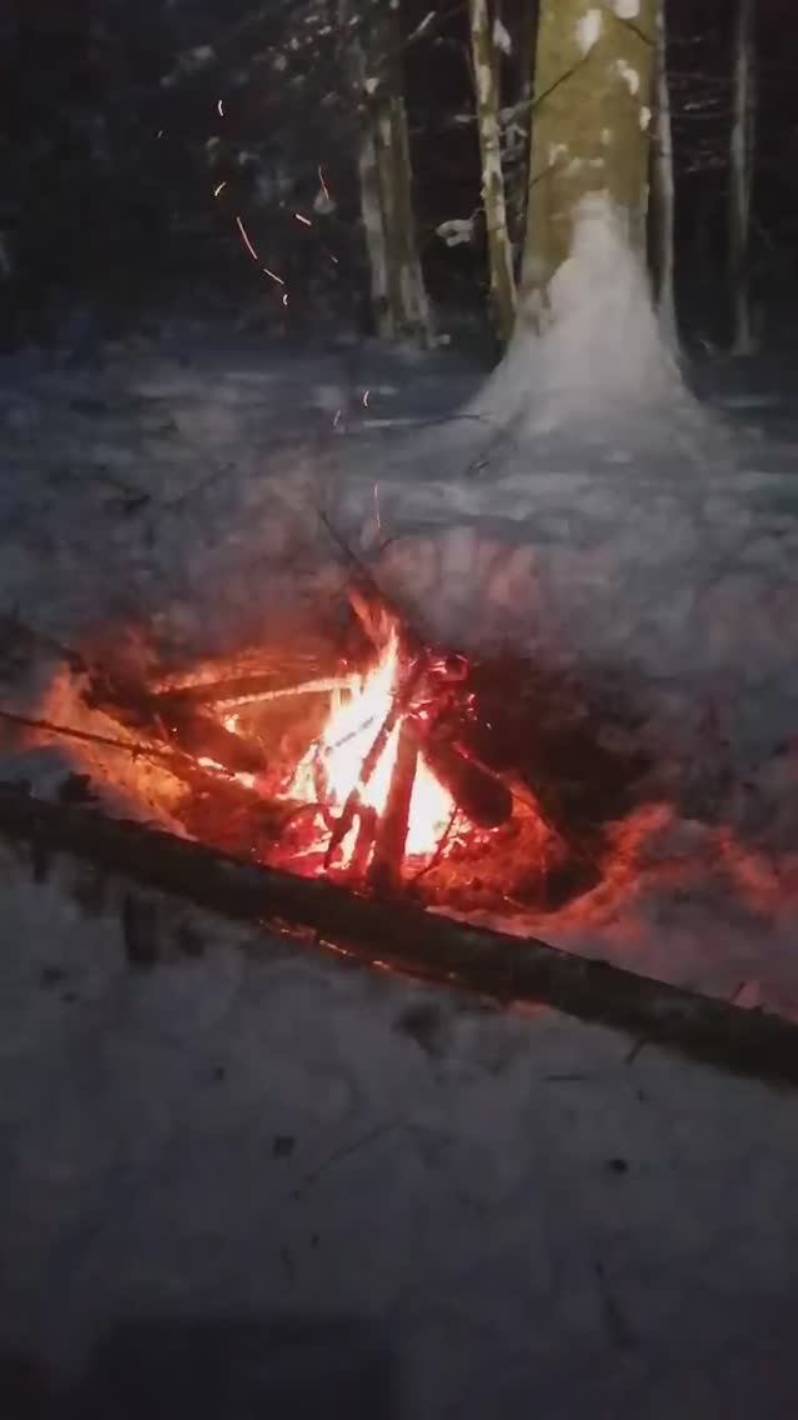 Зима , лыжи , кострик .