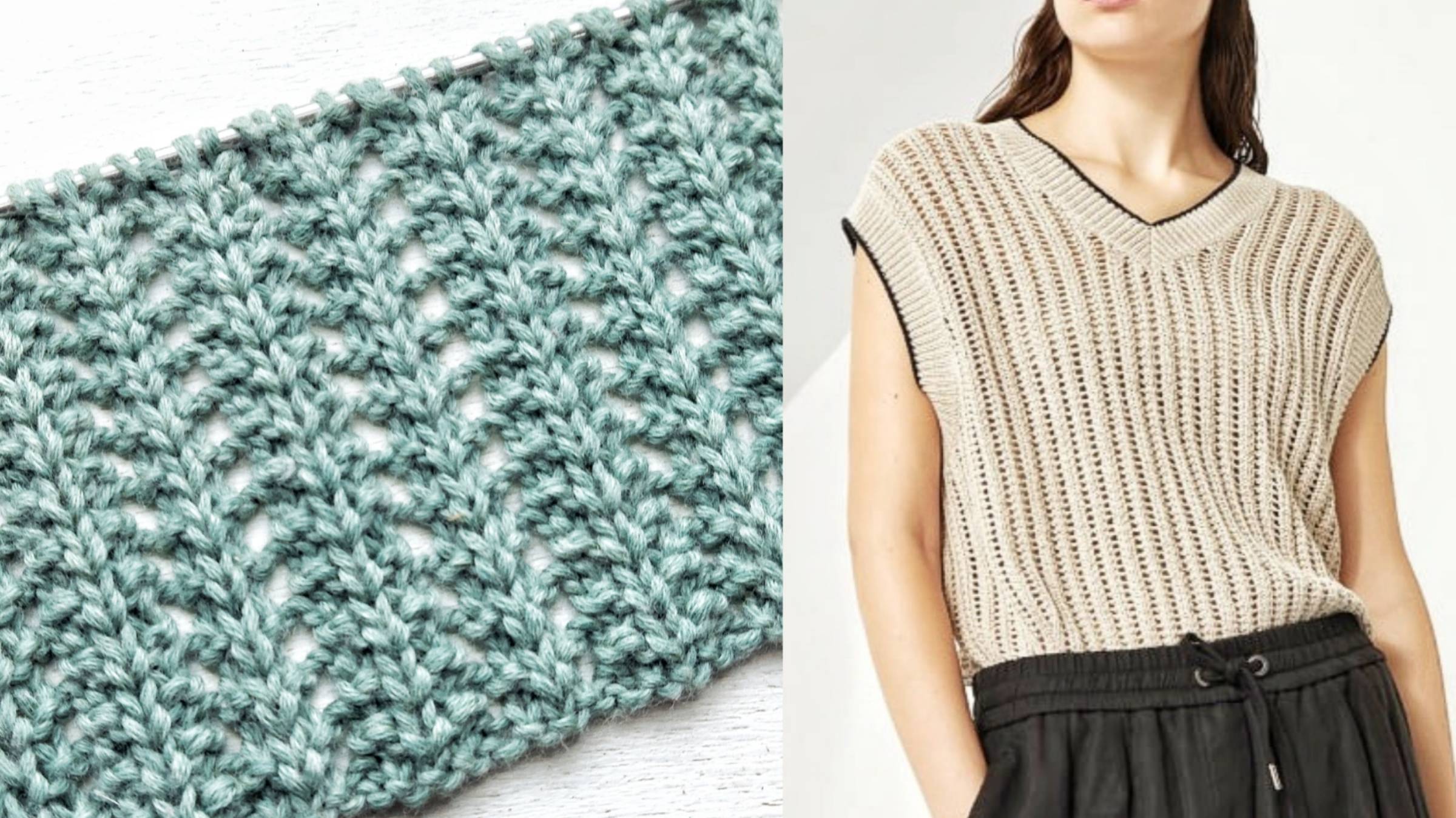 Простой ажурный узор  джемпера от Кучинелли / Как ажурная польская резинка