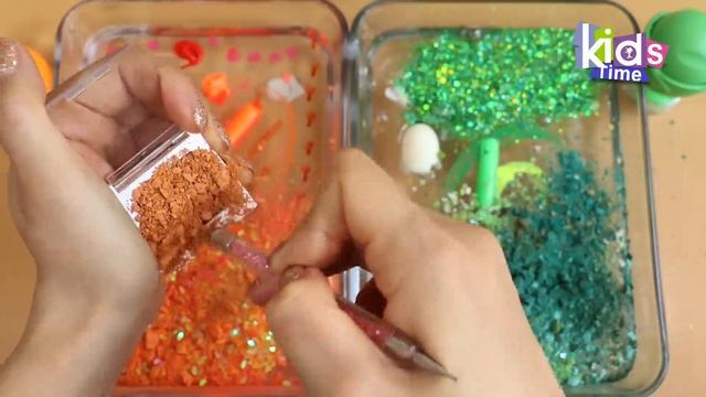 СЛАЙМ Морковь и авокадо — смешиваем тени, макияж и блёстки в слайм.