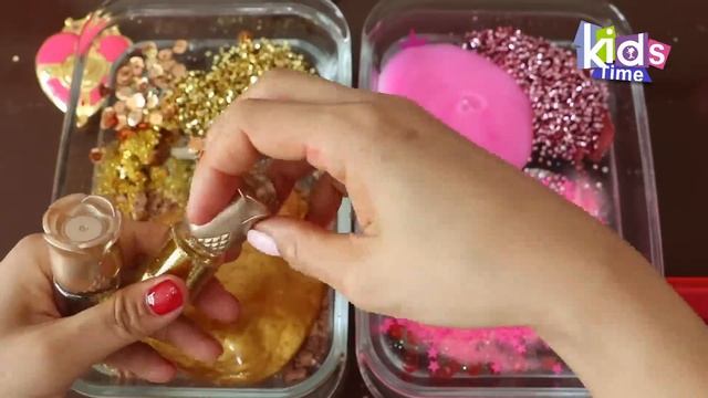 Смешиваем «розовые и золотые» тени,  макияж и  блёстки в слайм! ★ASMR★