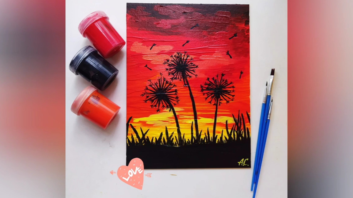 Как нарисовать Одуванчики в закате