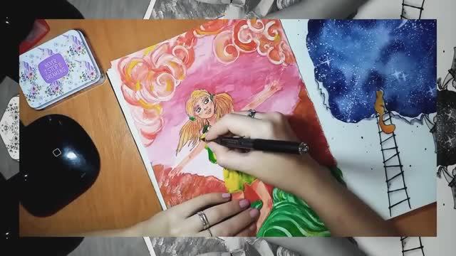 Рисую теплый летний скетч-иллюстрацию гуашью. __ Draw sketch guash illustration summer girl __