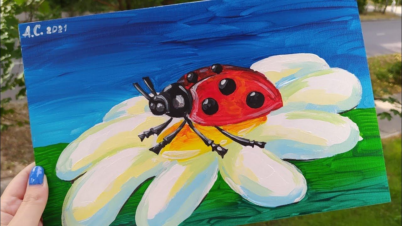 Рисуем Божью Коровку на цветке