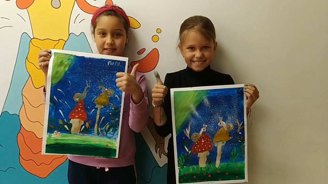 Рисуем улиток на грибочке