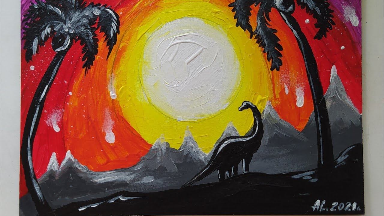 Рисуем динозавра и метеоритный дождь